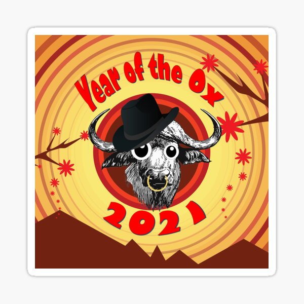 "Year of the Ox 2 with Googly Eyes, Hat, and Nose Ring" Sticker for ...