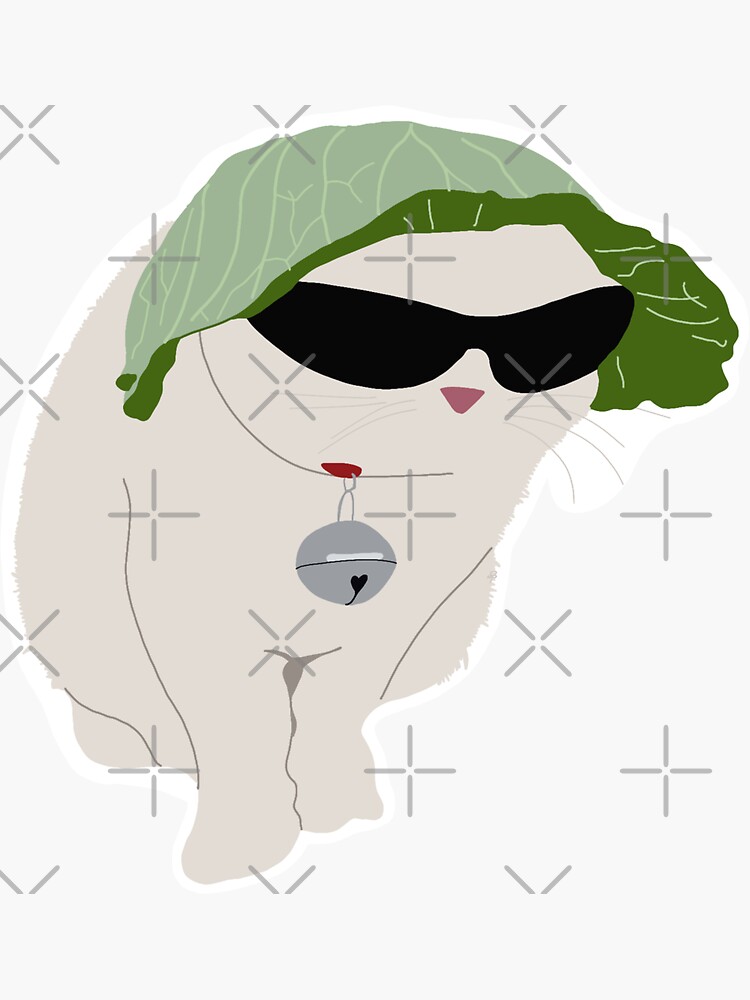 "Lettuce Hat Cat (Black)" Sticker by jocelapng | Redbubble