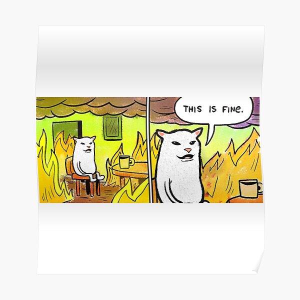 "This is fine burning cat meme" Poster for Sale by PaletteDesigns ...