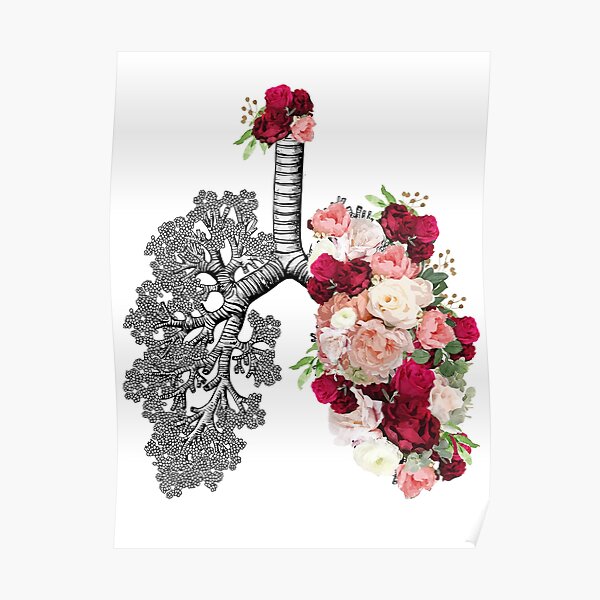 "lungs cancer awareness, bloom dark roses floral, anatomy, watercolor ...