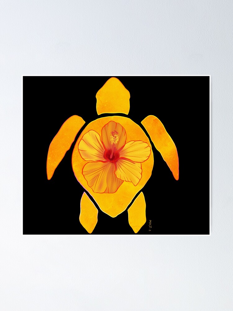 "Turtle with hibiscus flower shell" Poster by Chillateez | Redbubble