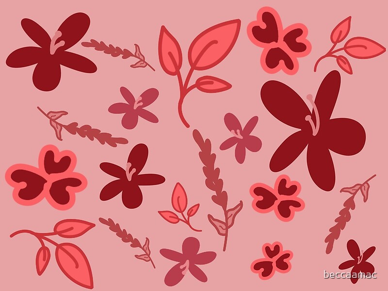 "Red Flower Plant Collage" by beccaamac | Redbubble