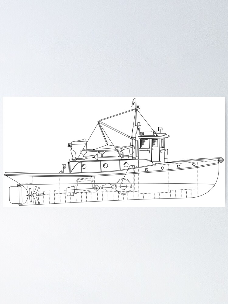 "Tug Boat Plan - Blueprint Lines" Poster by Katzinhatz | Redbubble