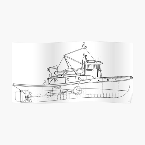 "Tug Boat Plan - Blueprint Lines" Poster by Katzinhatz | Redbubble
