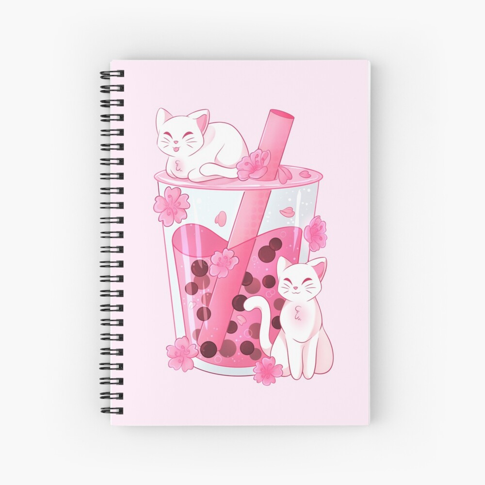 "Kawaii Sakura Boba Tea" Spiral Notebook for Sale by averiillustrate ...