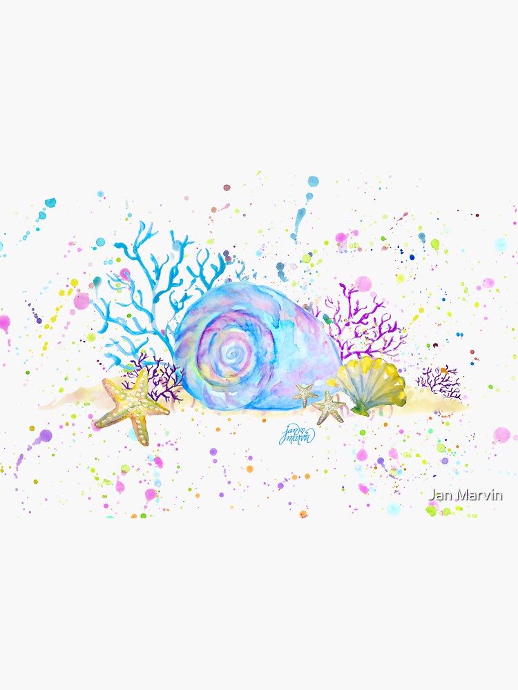 "Seashells & Coral Watercolor" Sticker for Sale by janmarvin | Redbubble