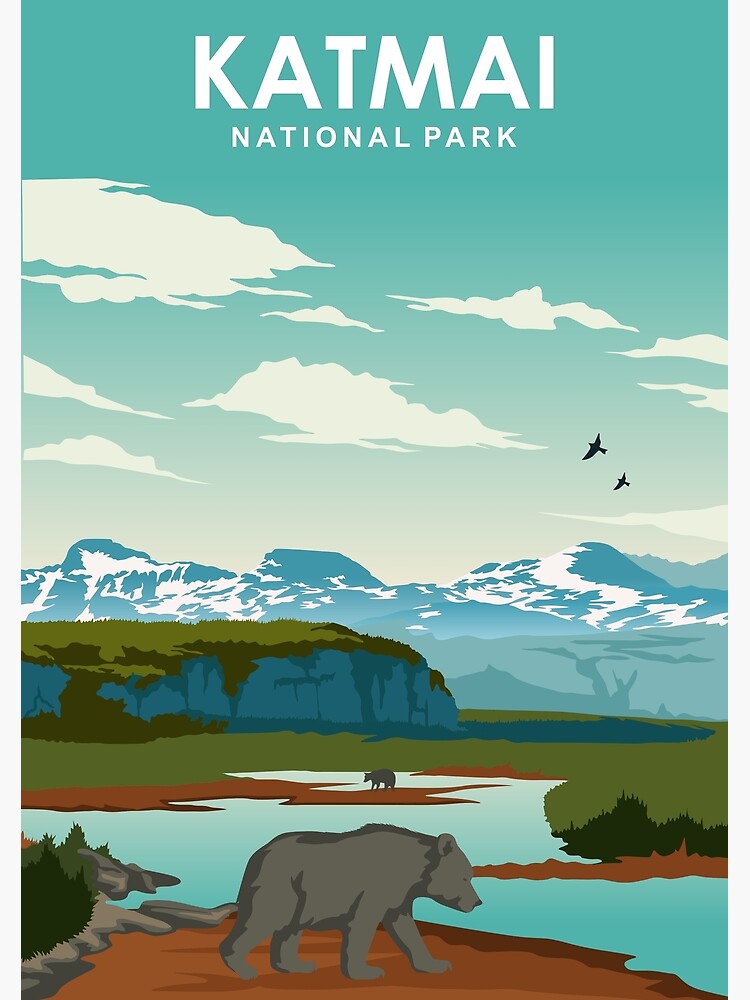 "Katmai National Park vintage retro travel poster art" Art Print for ...