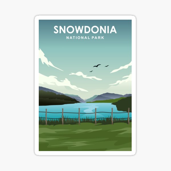 "Snowdonia National Park Wales Travel Poster" Sticker by jornvanhezik ...