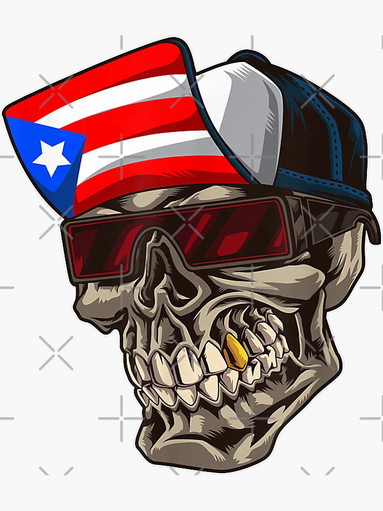 "Cool Puerto Rican Skull With Cap And Puerto Rico Flag " Sticker for ...