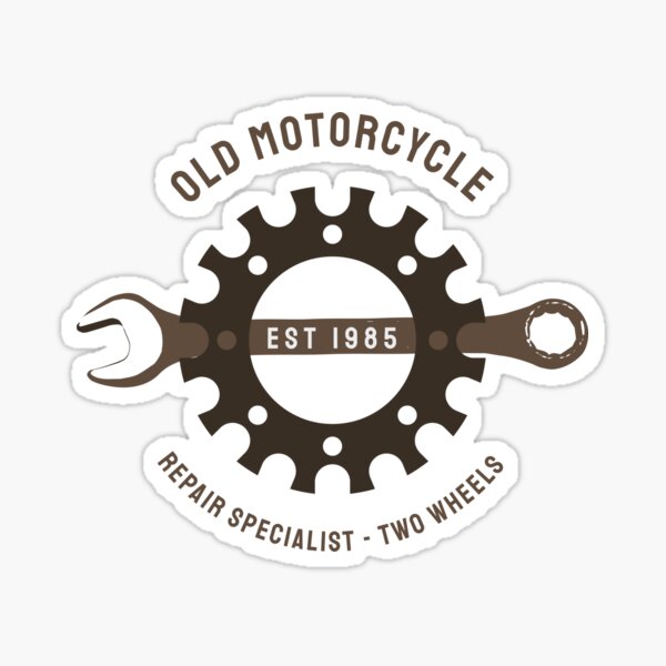 "Old Motorcycle Est 1985 Repair Specialist Two Wheels" Sticker for Sale ...