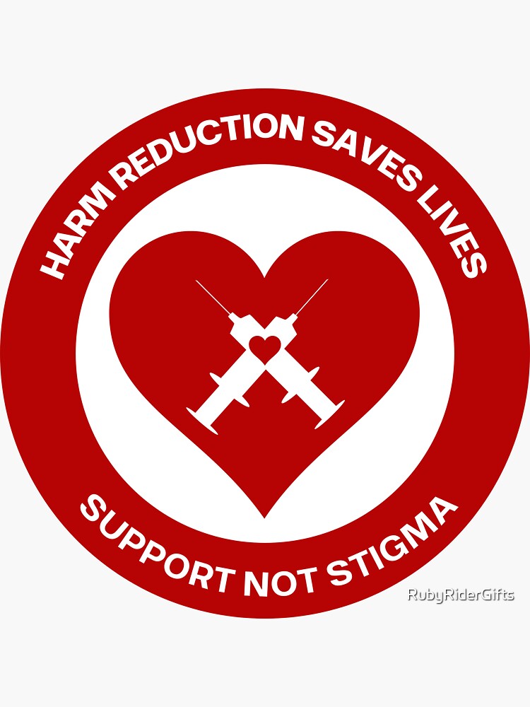 "HARM REDUCTION SAVES LIVES" Sticker for Sale by RubyRiderGifts | Redbubble
