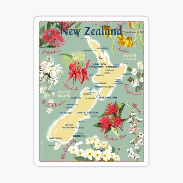 "New Zealand Floral Map" Sticker for Sale by contourcreative | Redbubble