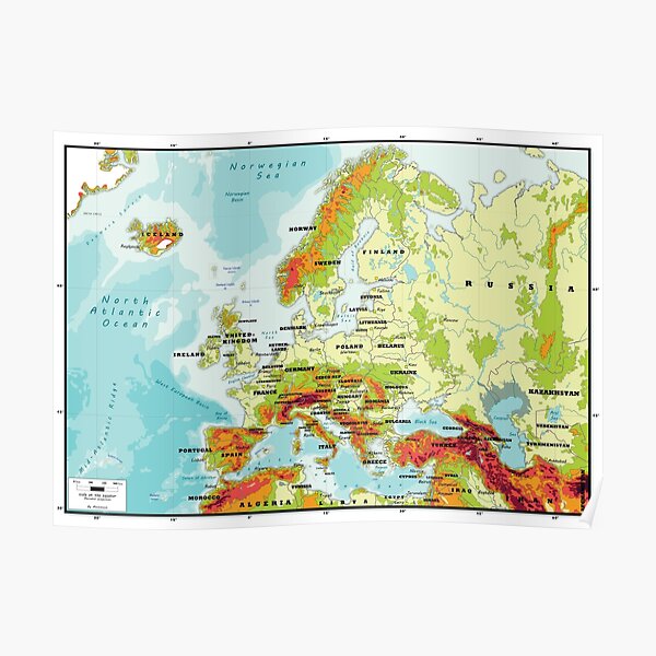 "physical map of EUROPE topographic map of EUROPE with Country names ...