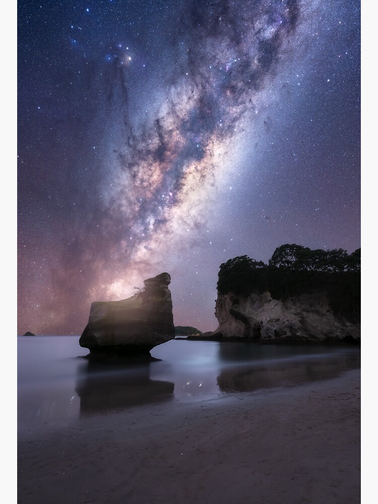 "Cathedral Cove Smiling Sphinx Rock Milly Way New Zealand" Sticker for ...