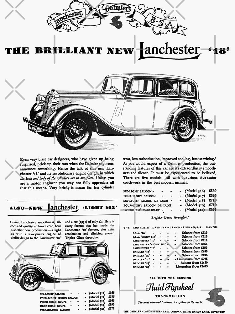 "1934 LANCHESTER 18" Sticker for Sale by ThrowbackM2 | Redbubble