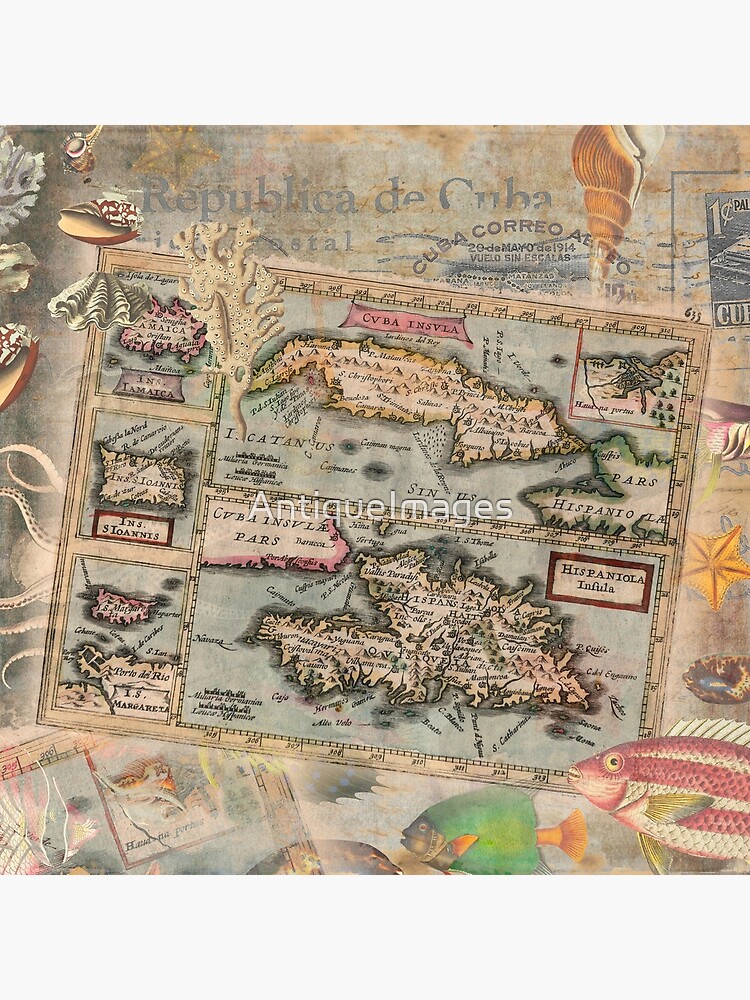 Póster «Collage de mapa vintage de Cuba, Puerto Rico, Haití y República ...