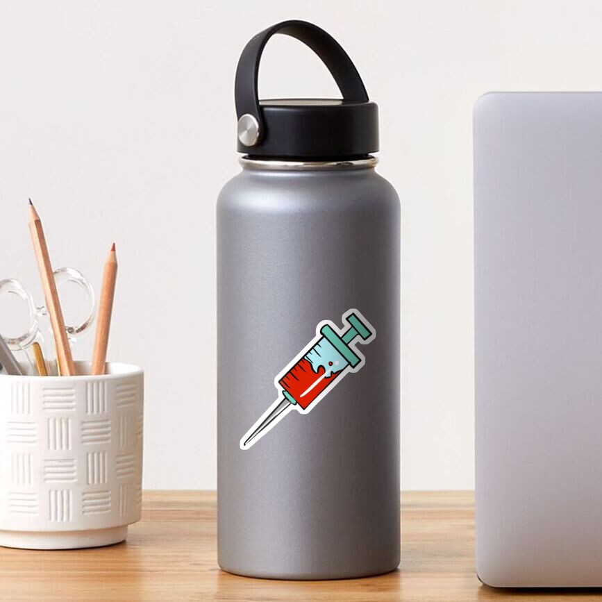 "Injection syringe needle Red fluid" Sticker for Sale by Qworld | Redbubble