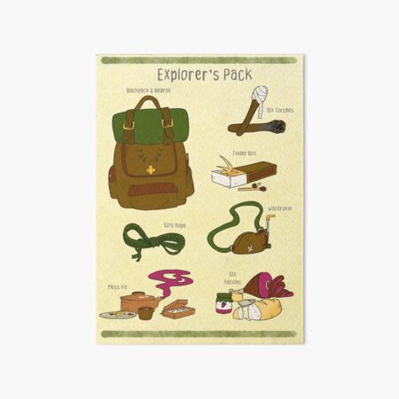 "Explorer's Pack with Inventory Items" Art Board Print for Sale by ...