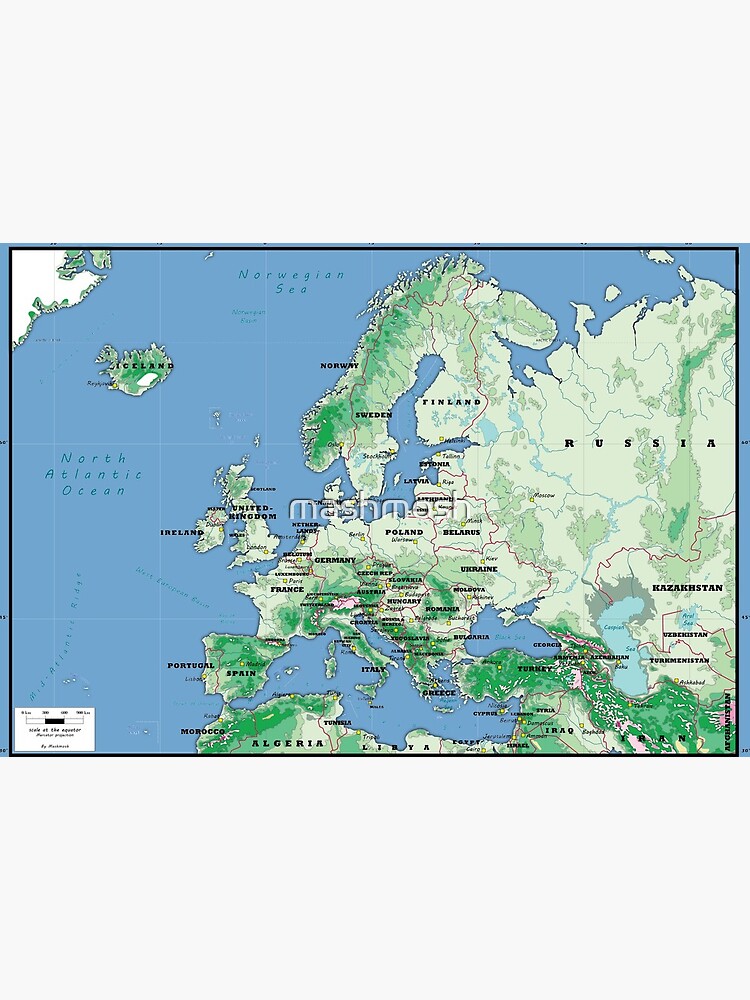 "detailed physical map of EUROPE topographic map of EUROPE with Country names, Capitals and ...