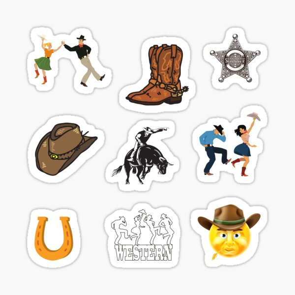 "Country western dancing Sticker Pack, Colorful Cowboy and Cowgirl ...