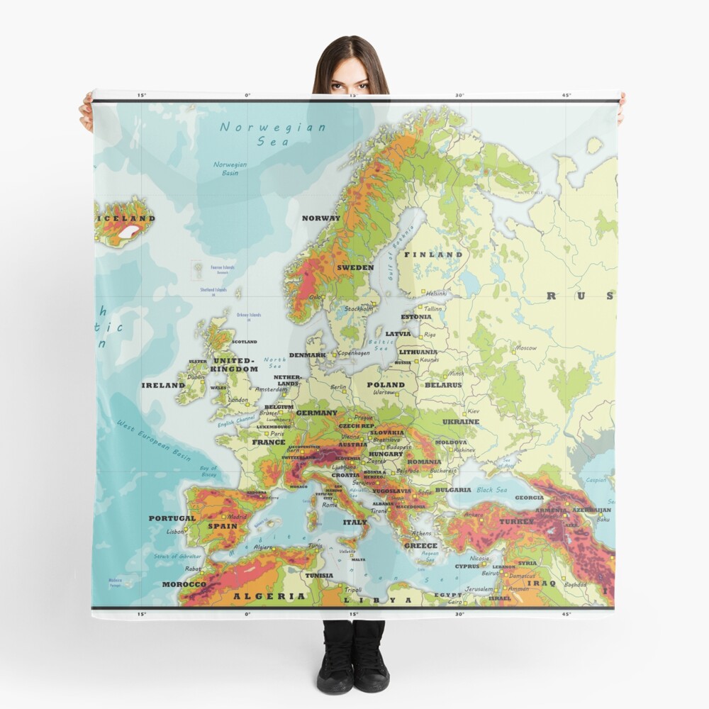 "physical map of EUROPE topographic map of EUROPE with Country names, Capitals and Major Lakes ...