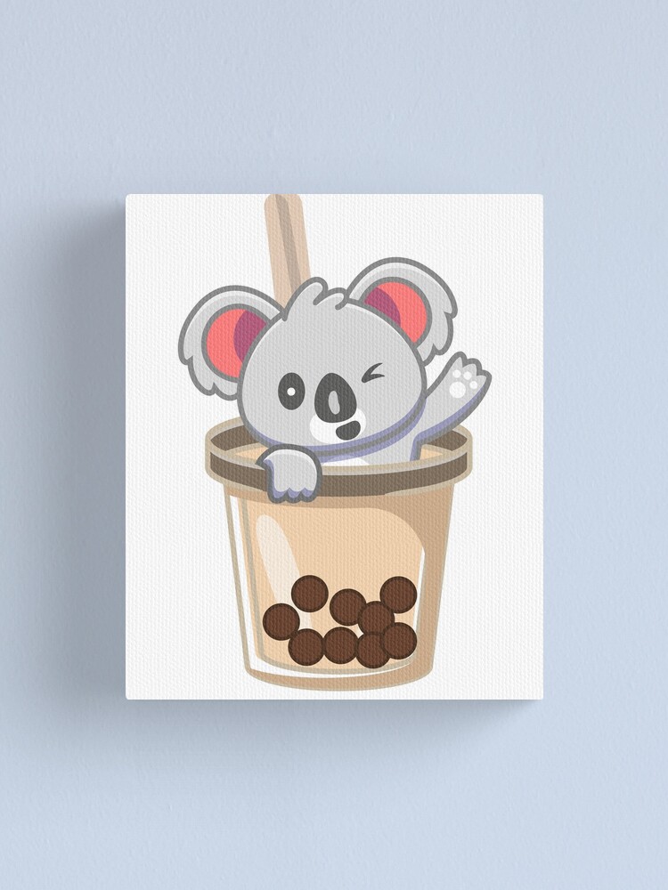 "Cute Koala Waving Boba Milk Tea Cup Cartoon Funny Hand drawn Design ...