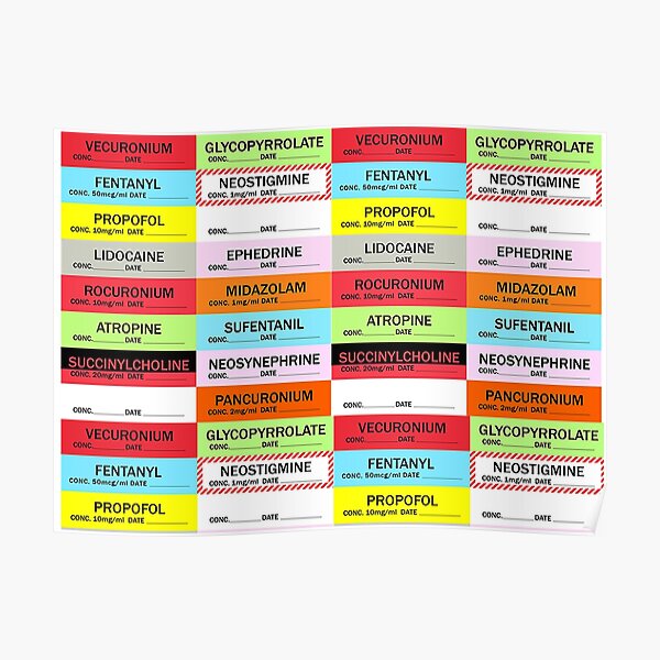 "Anesthesia Medication Labels" Poster for Sale by AnesthesiaGoods ...