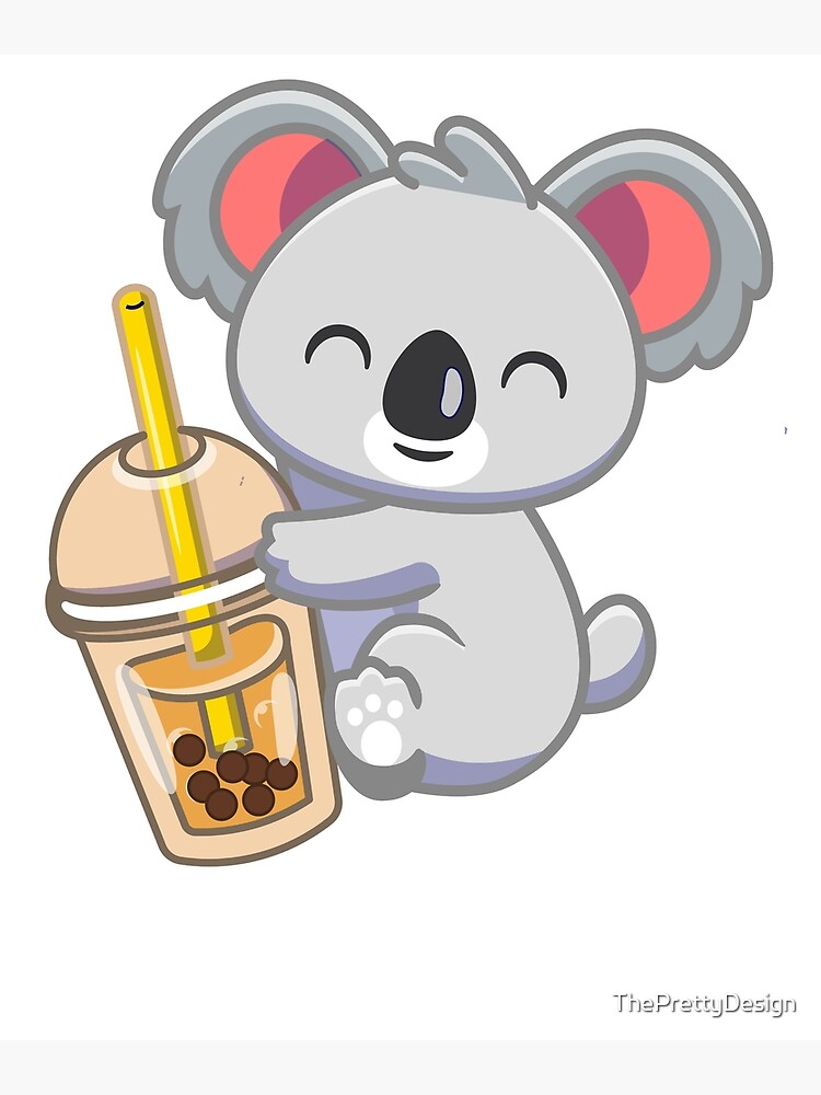 "Cool Koala Waving Boba Milk Tea Cup Cartoon Funny Hand drawn Design ...
