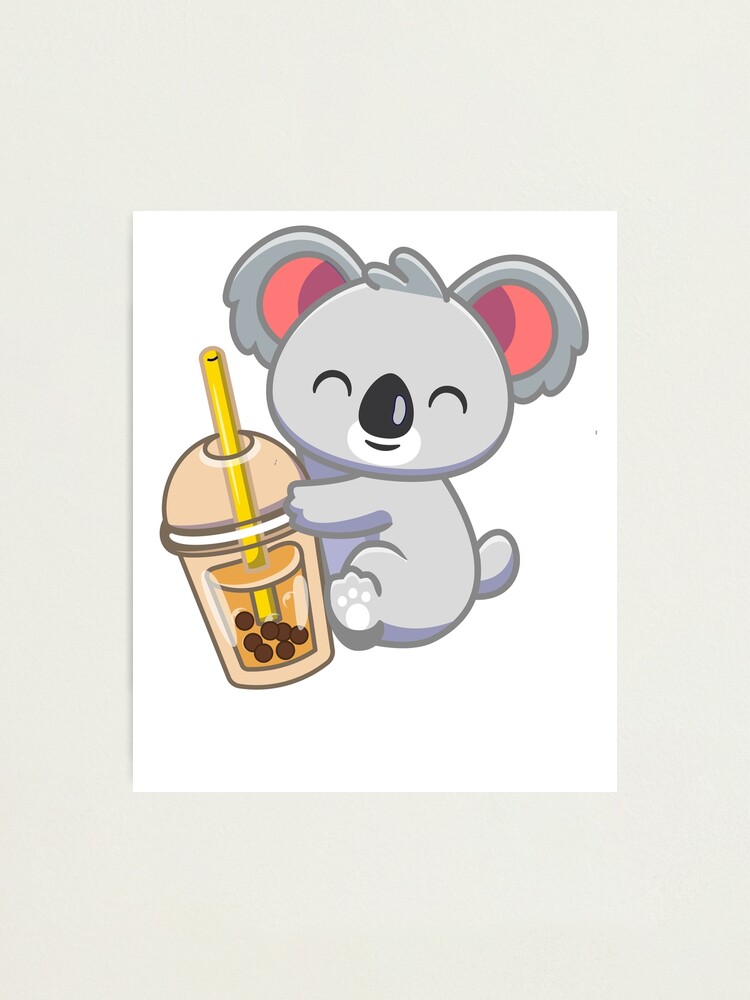 "Cool Koala Waving Boba Milk Tea Cup Cartoon Funny Hand drawn Design ...