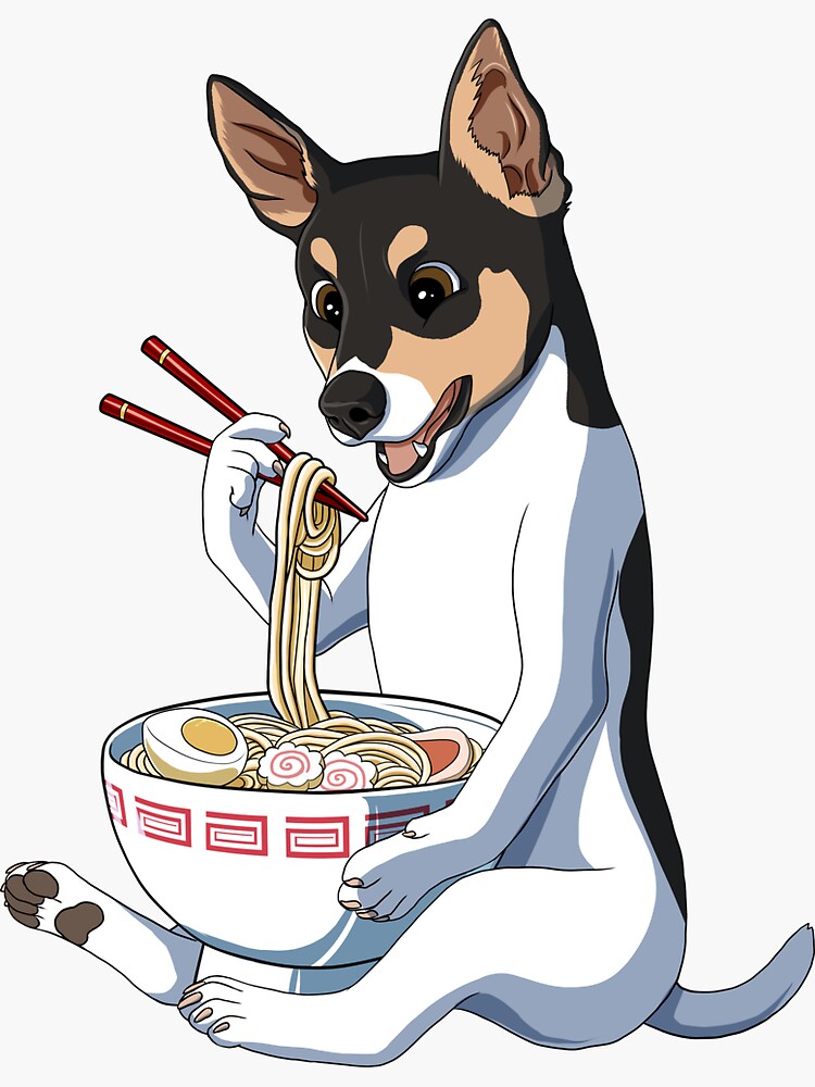 "Funny Japanese Kawaii Ramen Rat Terrier Dog" Sticker by alwe-designs ...