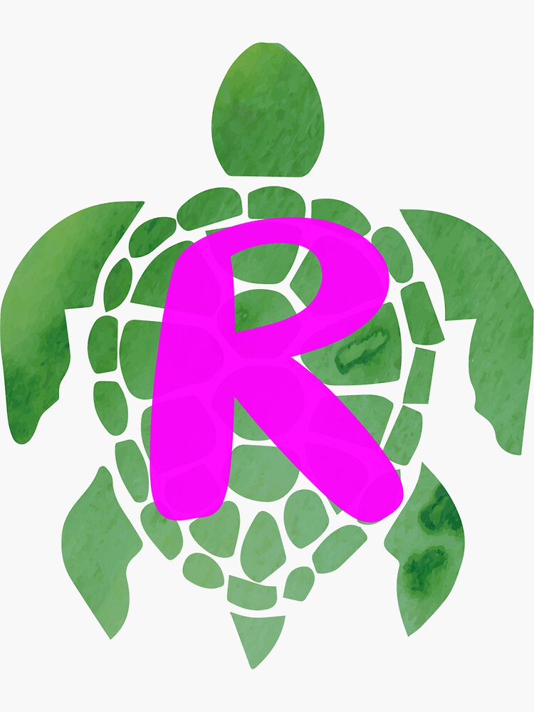 "Sea Turtle Initial in Pink - Watercolor Green - Letter R" Sticker for ...