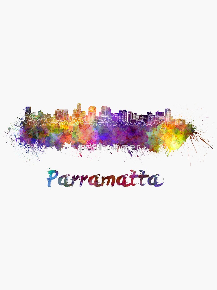 "Parramatta skyline in watercolor" Sticker by paulrommer | Redbubble