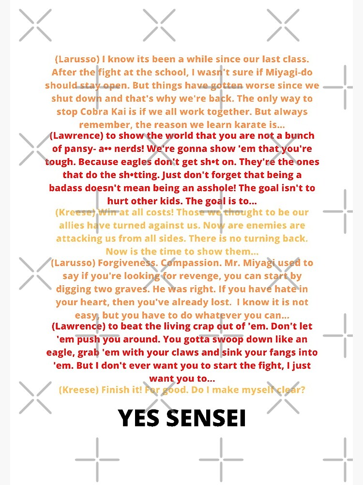 "Cobra Kai Different Dojo’s Motivational Speeches Scene Script" Spiral ...