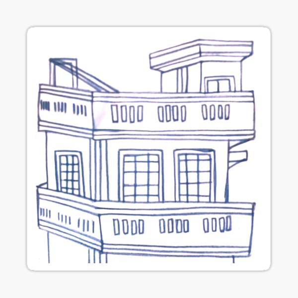 "color pencil building " Sticker for Sale by messy-palette | Redbubble
