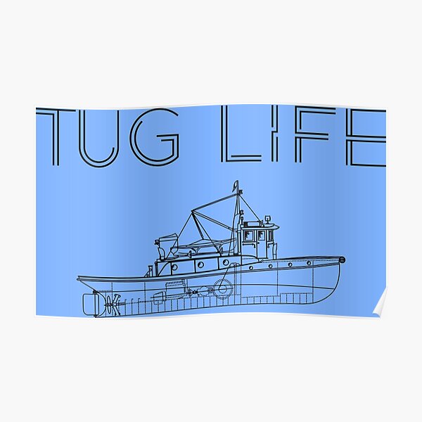 "Tug Life - Tugboat Blueprint Lines - Light" Poster by Katzinhatz ...