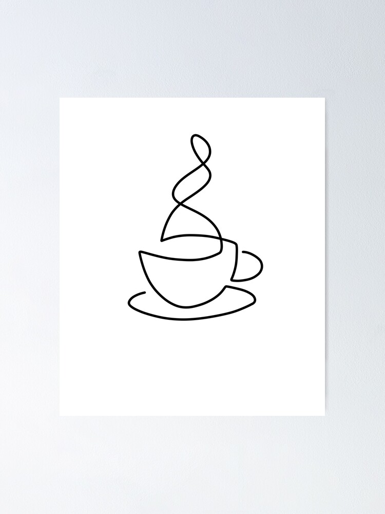 "COFFEE MUG LINE ART | Love delicious cafe | Line-art espresso" Poster ...