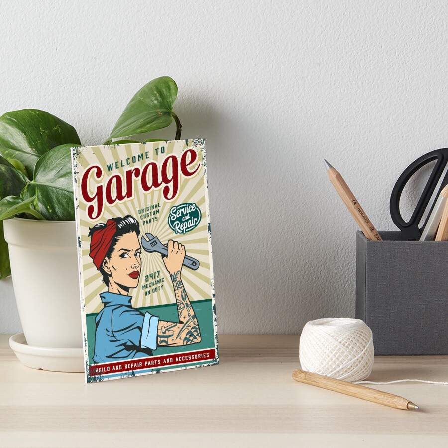 "Garage Sexy Pinup Girl - Vintage Classic Retro " Art Board Print by ...