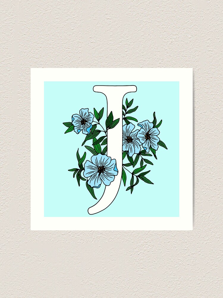 "Letter J botanical flower design | Baby blue background initial " Art ...