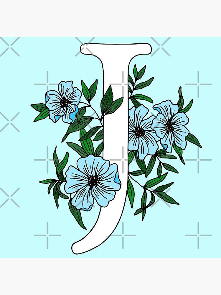 "Letter J botanical flower design | Baby blue background initial " Art ...