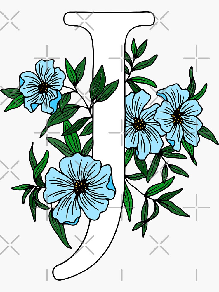 "Letter J botanical flower design | Baby blue background initial ...