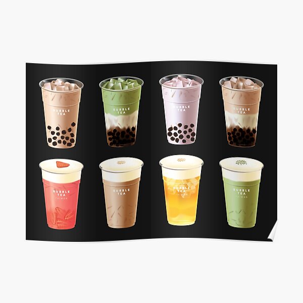 "Assorted Boba Milk Tea and Fruit Tea Set" Poster by NiftyTrinket ...