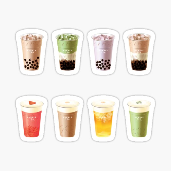 "Assorted Boba Milk Tea and Fruit Tea Set" Sticker by NiftyTrinket ...