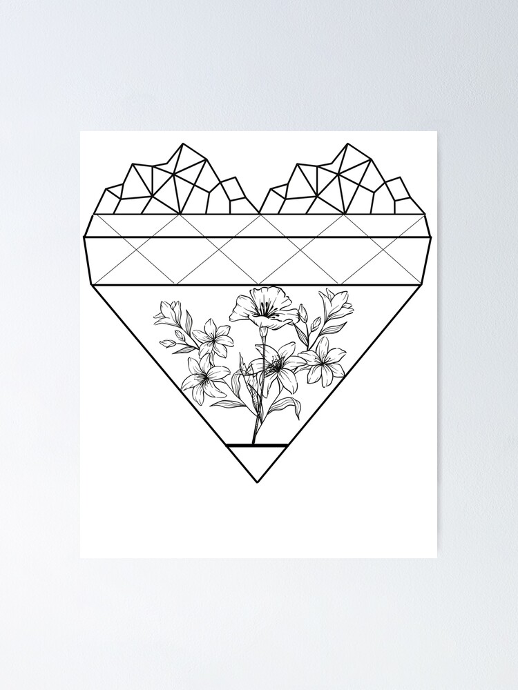 "cool geometric symmetrical heart design with beautiful flowers" Poster ...