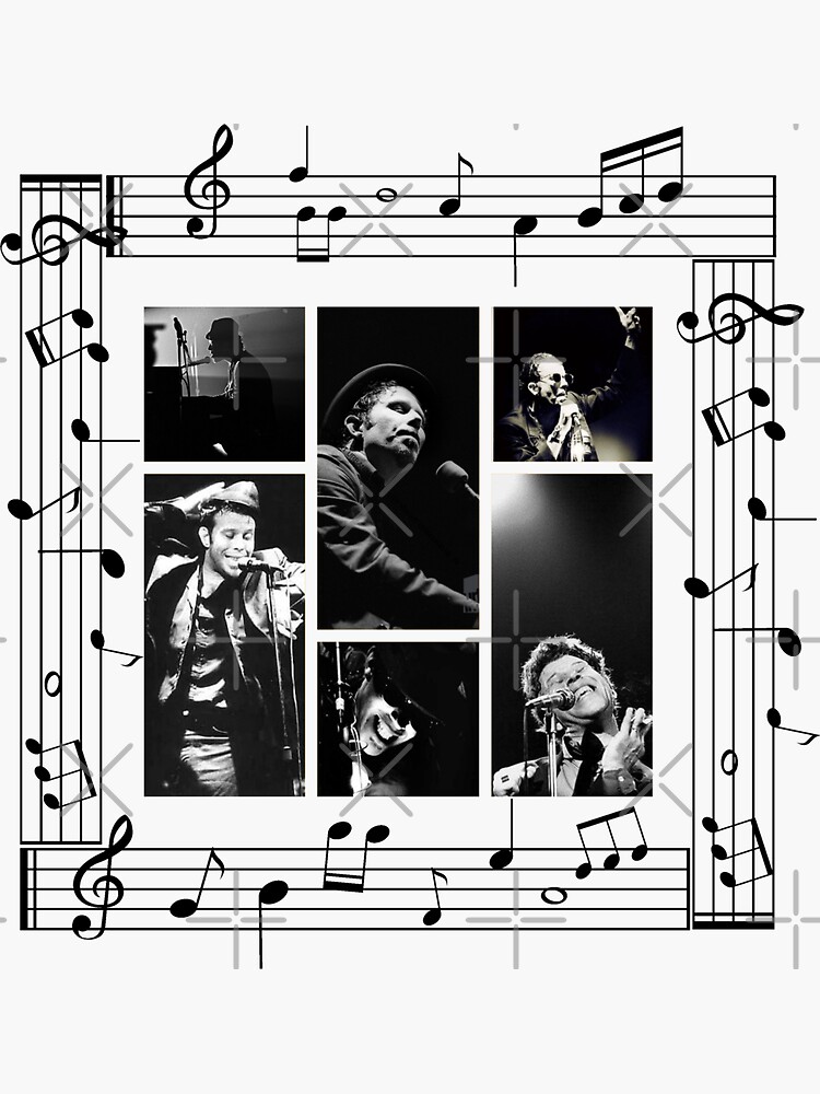 "Tom Waits photos collage with music sheet" Sticker by jwebmarket ...