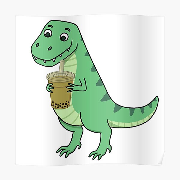 "Dino Boba - Dinosaur drinking boba" Poster by Hapoel | Redbubble