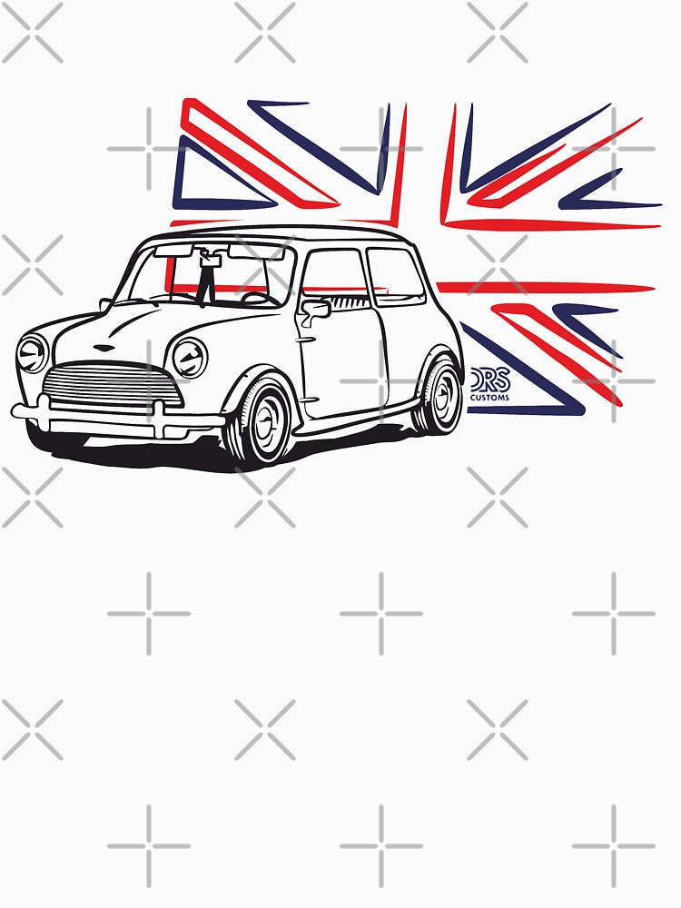 "Classic Mini Cooper Austin With Great Britain Flag" T-shirt for Sale ...