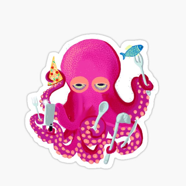 "Certified foodie, funny octopus with pizza and cutlery" Sticker for ...