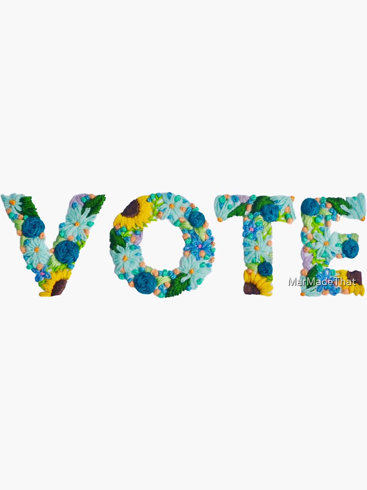 "VOTE embroidered floral block letters" Sticker for Sale by MarMadeThat ...