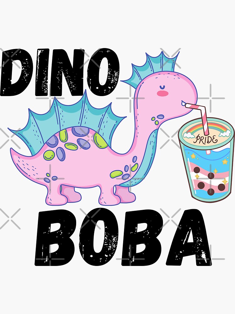 "Dino Boba, Brontosaurus Dinosaur Drinking Boba Milk" Sticker by azharo ...