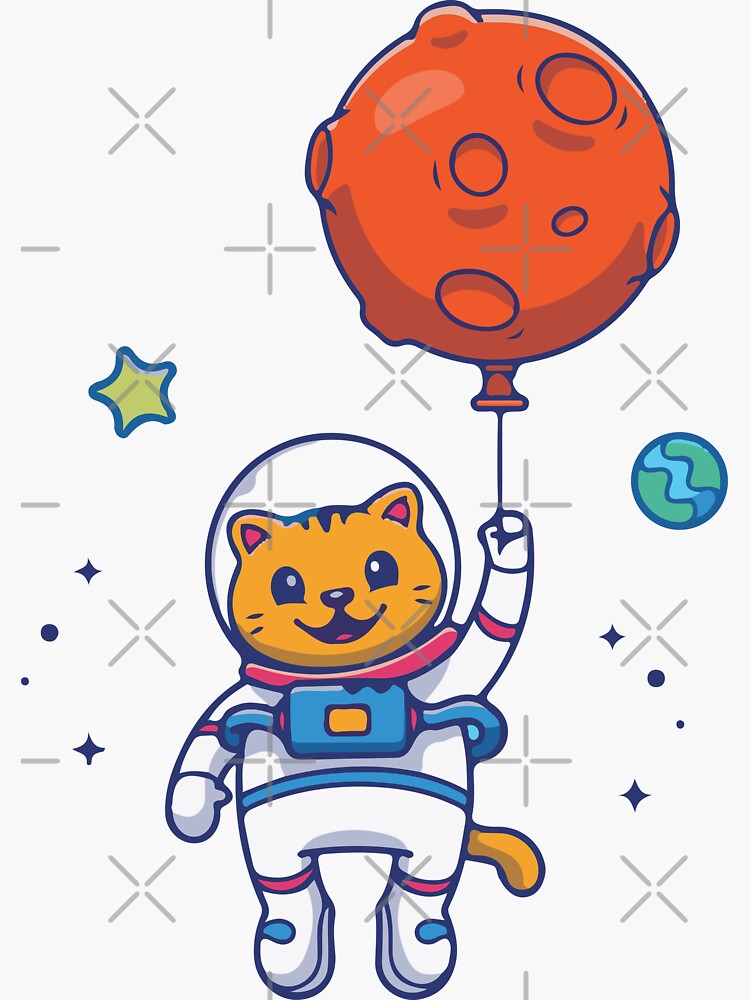 "Astranaut Cat flying Planet balloon" Sticker by Cutefy | Redbubble